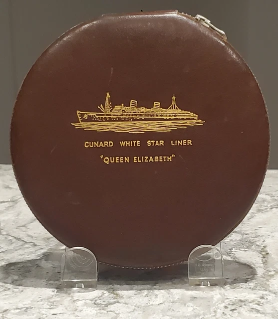 RARE-CUNARD WHITE STAR Liner "Queen Elizabeth"-Souvenir Leather Compact ...