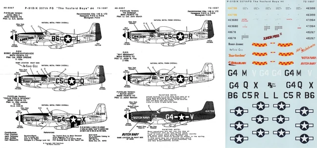 REPLISCALE DECALS 1/72 P-51D/K Mustang 362nd FS 363rd 364th FS 357th FG ...