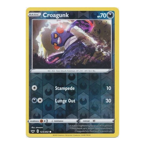 CROAGUNK 123/202 REVERSE Holo SW&SH Base Set Pokemon Cards TCG Near ...