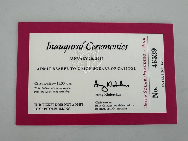 2025 PRESIDENT DONALD Trump / JD Vance Pink Inauguration Ticket £42.94 ...