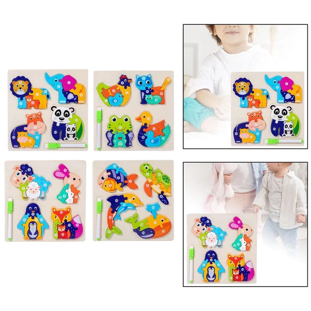 WOODEN JIGSAW PUZZLE Montessori Cartoon Shapes Wooden Block Wooden ...