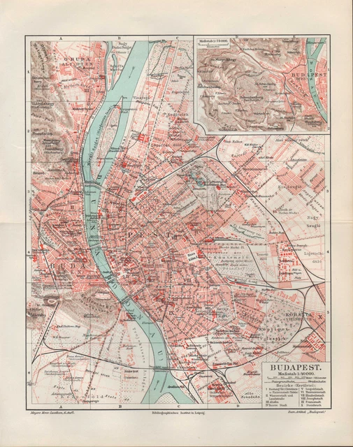 LANDKARTE, CITY MAP 1905: Stadtplan BUDAPEST. Ungarn Hungaria Donau EUR ...