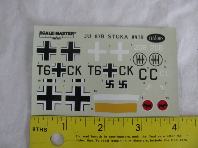 TESTORS 1/72 SCALE JU 87B Stuka Model Airplane Decal Sheet #419 $9.99 ...