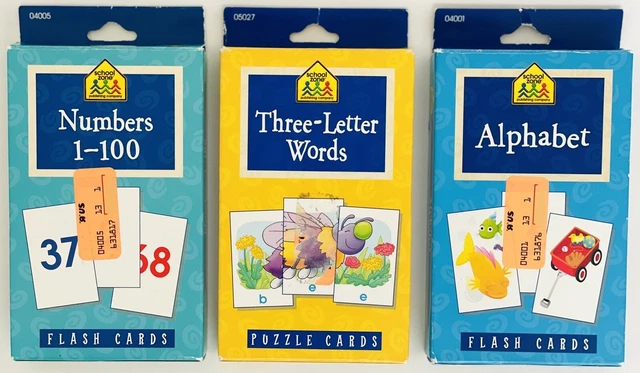 SCHOOL ZONE FLASH Cards Bundle Three-Letter Words, Numbers 1-100 ...