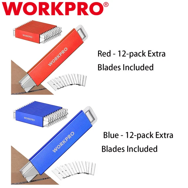 WORKPRO 12PACK BOX Cutter Blue/Red Retractable Utility Knife Edge Razor ...