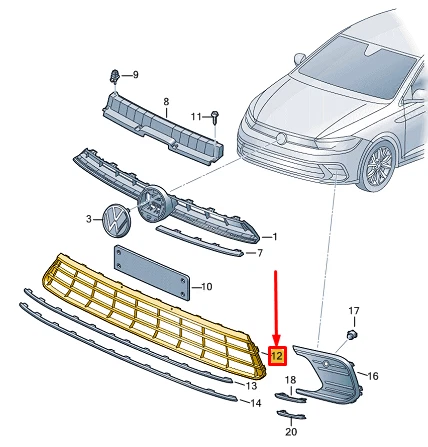 GRILLE DE PARE-CHOCS centrale avant VW POLO AW MK6 2G0853677AD9B9 NEUF ...