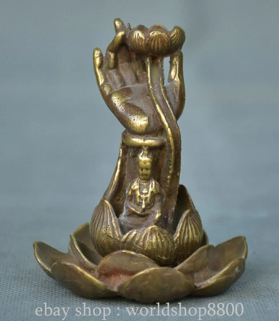 3& ANTIQUE CHINESE Copper Gilt Dynasty Buddha hand Guan Yin Goddess ...