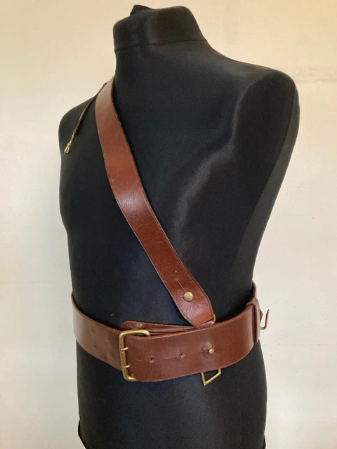 WW1 OFFICERS BROWN Leather Sam Brown & Cross Strap Belt 30"-34" £24.95 ...
