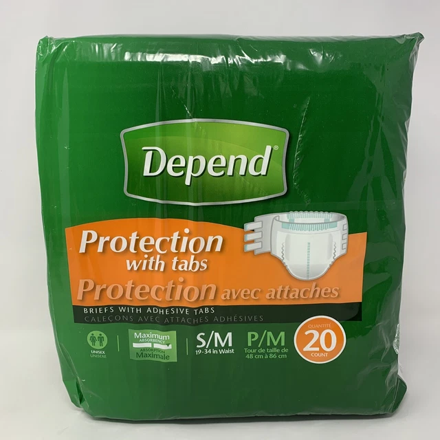 DEPEND INCONTINENCE PROTECTION With Tabs Maximum Absorbency S/M, 20 ...