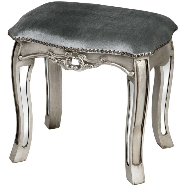 SILVER STOOL POUF Vanity Stool Upholstered Stool Bench Ottoman Baroque ...