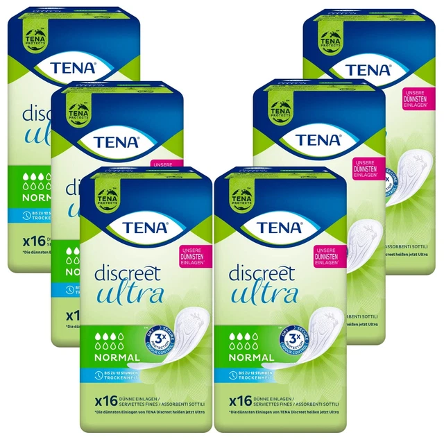 TENA DISCREET ULTRA Panty Liners 6x16 Piece Incontinence Normal 3 Fold ...