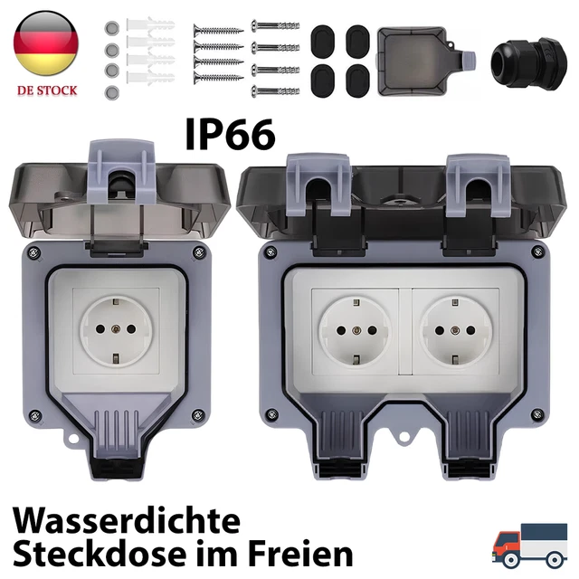 IP66 WANDSTECKDOSE OUTDOOR Steckdose Gartensteckdose Außensteckdose ...