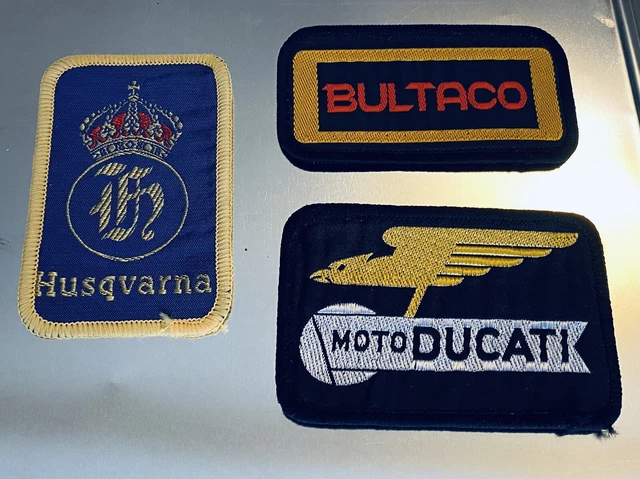 VINTAGE X 3 Motorcycle Cloth PATCHES Badges - MOTO DUCATI, HUSQVARNA ...
