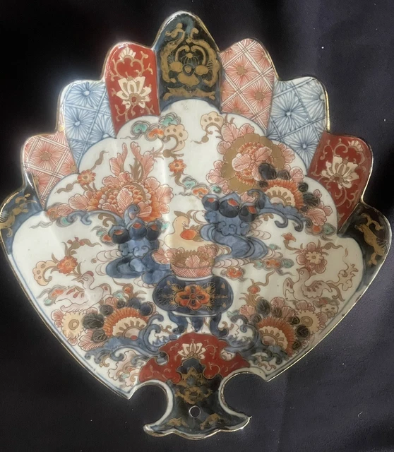 ANTIQUE 19THC JAPANESE PORCELAIN MEIJI IMARI Unusual FAN Shaped Dish 20 ...