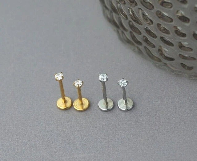 PAIR OF STAINLESS Steel Flat Back Push Pin Stud Earring with 2mm ...