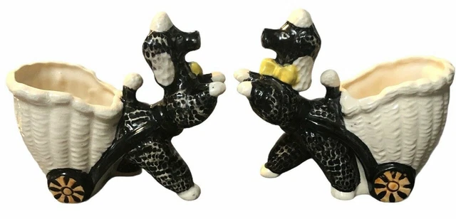 VINTAGE SHAFFORD Figurines Planter Black French Poodles 1 Pair Made in ...