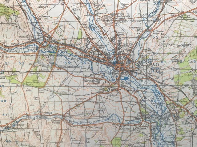 OLD VINTAGE SALISBURY and Bulford Wiltshire Map 1942 War Revision OS ...