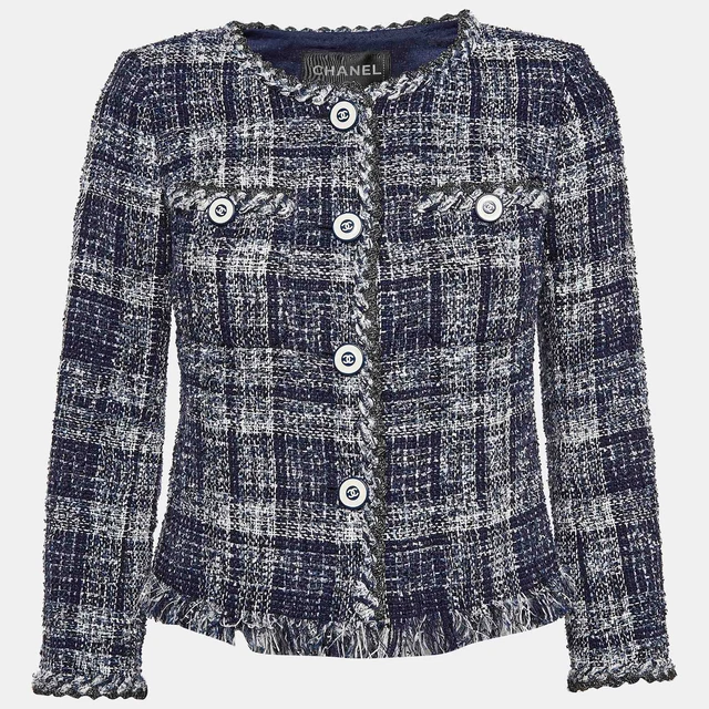 CHANEL BLUE FRINGED Tweed Jacket S £1,982.20 - PicClick UK