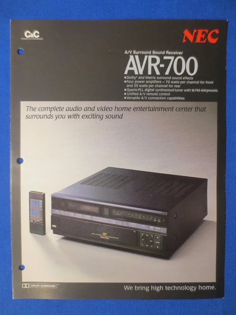 NEC AVR-700 SURROUND Receiver Sales Brochure Catalog Factory Original ...
