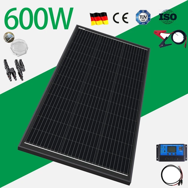 12V 600W BLACK Solar Panel Kit Mono 600 Watt Caravan Camping Charging ...