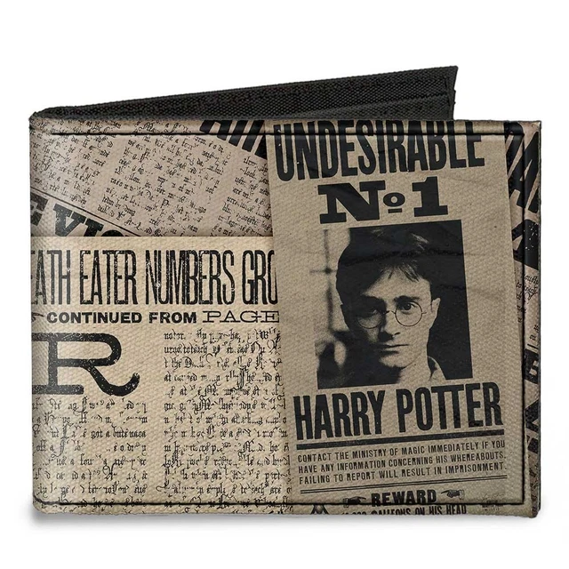 CANVAS BI-FOLD WALLET Harry Potter Newspaper Headlines UNDESIRABLE NO 1 ...