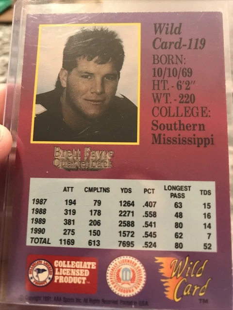 1991 WILD CARD Draft Brett Favre #119 1ère édition RC ATL FALCONS ...