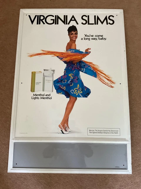 VINTAGE VIRGINIA SLIMS Metal Advertising Sign 1985 Pictorial Cigarette ...