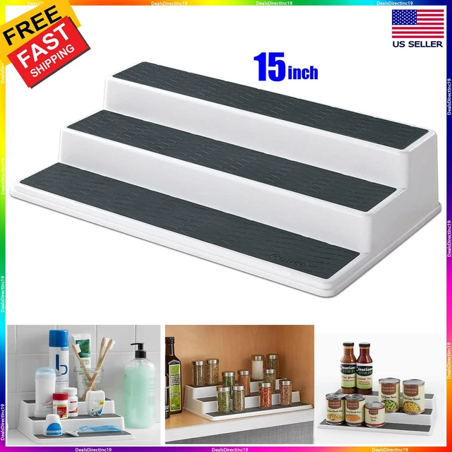 KITCHEN CABINET SPICE Rack 3 Tier Step Shelf Organizer Storage Holder ...