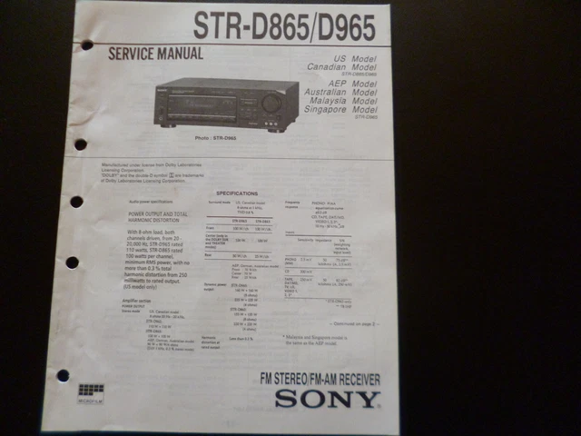 GENUINE SERVICE MANUAL Circuit Diagram Sony STR-D865 D965 £8.64 ...