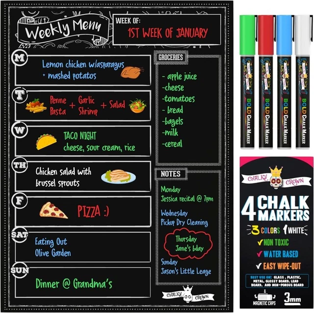MAGNETIC DRY ERASE Menu Board for Fridge Includes 4 Liquid Chalk ...