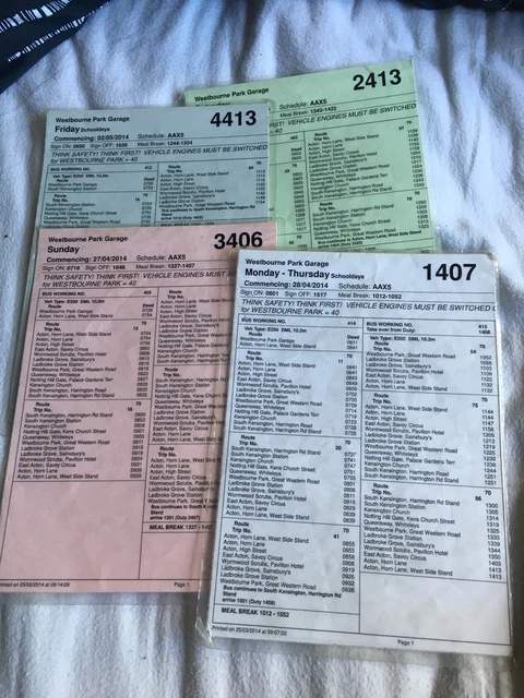 TOWER TRANSIT - Bus Driver Duty Cards £10.00 - PicClick UK