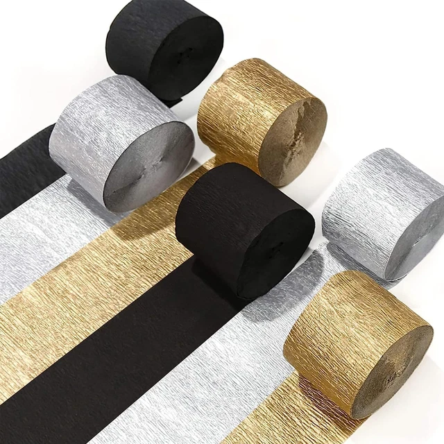 CREPE PAPER STREAMERS 6 Rolls 492Ft, Pack of Gold Silver and Black ...