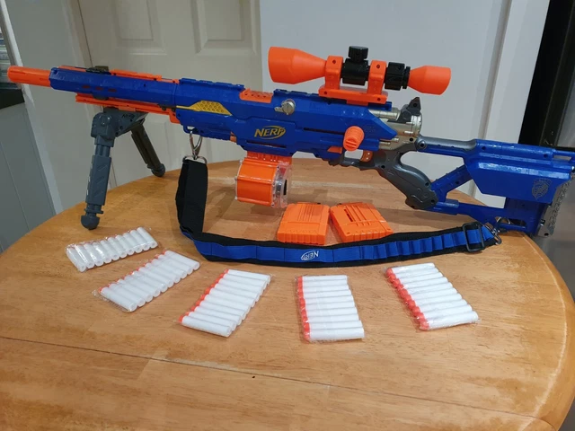 NERF GUN LONGSTRIKE sniper rifle Bundle, Bipod, Scope,drum Mag Gun ...
