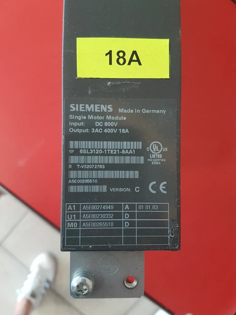 SIEMENS SINAMICS SINGLE Motor Module 18A 6SL3120-1TE21-8AA1 used $744. ...