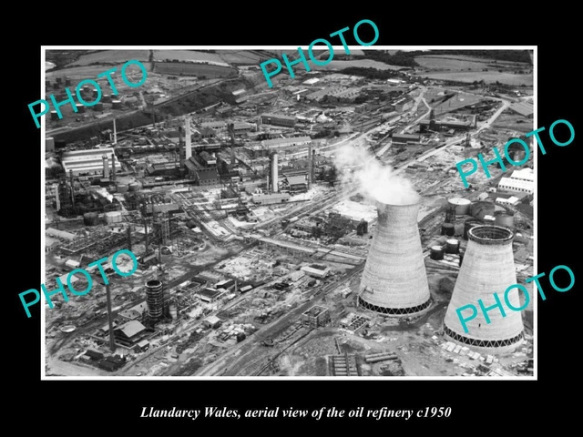 OLD LARGE HISTORIC PHOTO OF LLANDARCY WALES VIEW OF THE OIL REFINERY ...