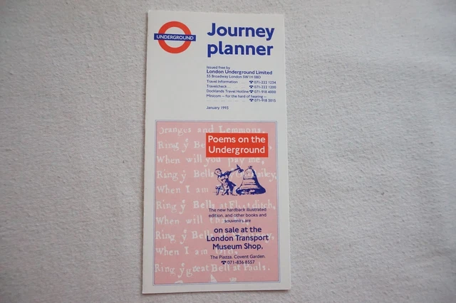 JAN 1993 LONDON Underground Pocket Map Tube Map Poems on the ...