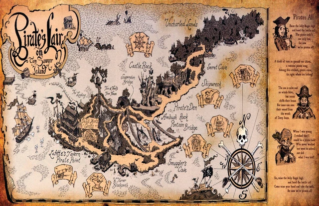 PIRATES LAIR ON Tom Sawyers Island Map Disneyland Attraction Poster £17 ...