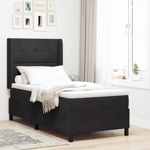LED BOX SPRING Bed with Mattres Black 100 x 200 cm Velvet vidaXL £466. ...