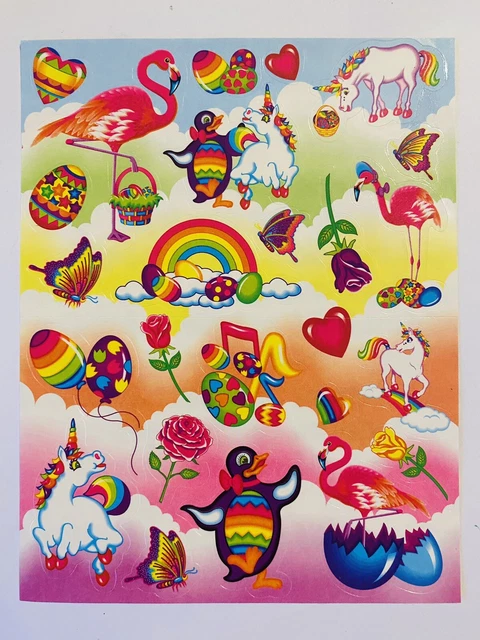 VINTAGE LISA FRANK Sticker Sheet Unicorn Penguin Flamingo Butterflies ...