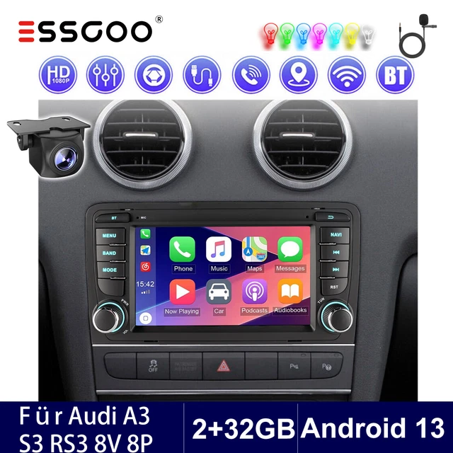 AUTORADIO CARPLAY 32G BT Android 13 GPS RDS Navi per Audi A3 S3 RS3 8P1 8PA KAM EUR 174,28 ...