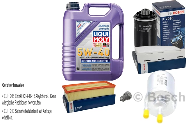 BOSCH INSPECTION SET 5L Liqui Moly Bon fonctionnement High Tech 5W-40 ...