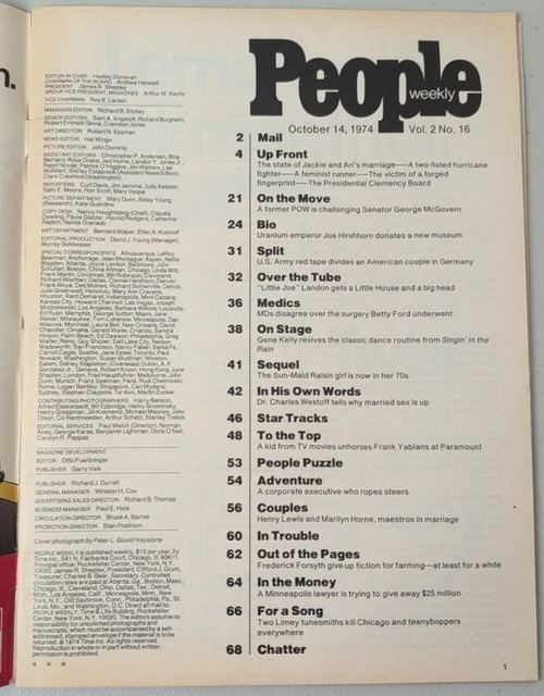 PEOPLE WEEKLY MAGAZINE 1974 Oct 14 Jackie Kennedy Onassis Michael Landon Fame £4.40 - PicClick UK