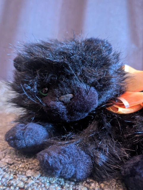 2006 TY CLASSIC Plush Moonstruck Black Cat Orange Bow Green Eyes Soft ...