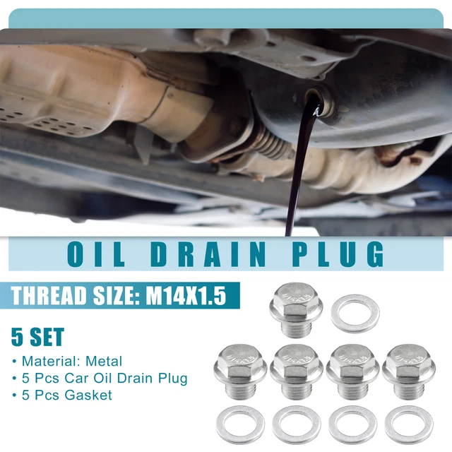 5 SET UNIVERSAL Car Oil Drain Plug with Gasket Durable M14x1.5 Silver ...