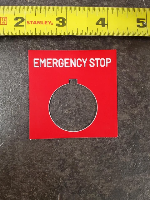 EMERGENCY STOP E-STOP Label Plate Legend for 30mm switch Made in the ...