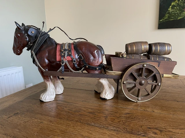 VINTAGE 1970’S LARGE Ceramic Shire Horse and Cart With Barrels Ornament ...