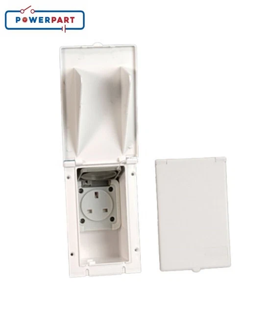 WHITE EXTERNAL 13 amp Socket Outlet Box Caravan Motorhome VW Campervan ...