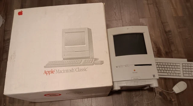 VINTAGE APPLE MACINTOSH Classic computer with Mouse and Apple Box..no ...