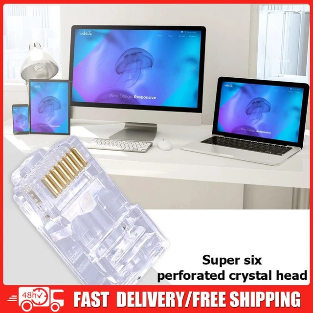 100X UNSHIELDED RJ45 Cat6 Connector 8P8C Network Cable Crystal Modular ...