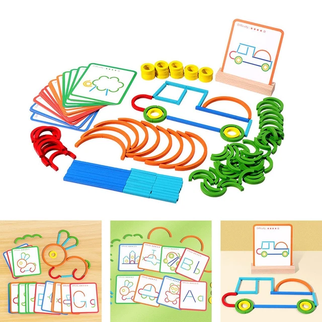 WOODEN PATTERN BLOCKS Color Sorting Game for Preschool £13.44 - PicClick UK